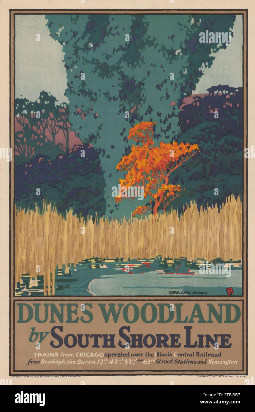 Old American travel poster - Dunes woodland by South Shore Line, 1926 ...