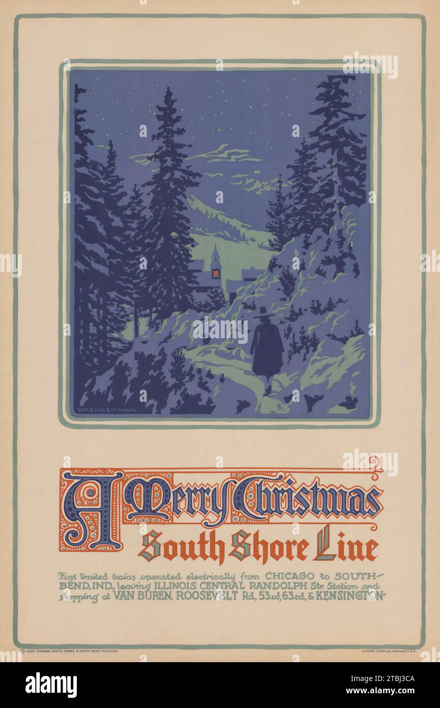 Old American travel poster - A Merry Christmas - South Shore Line, 1926 ...