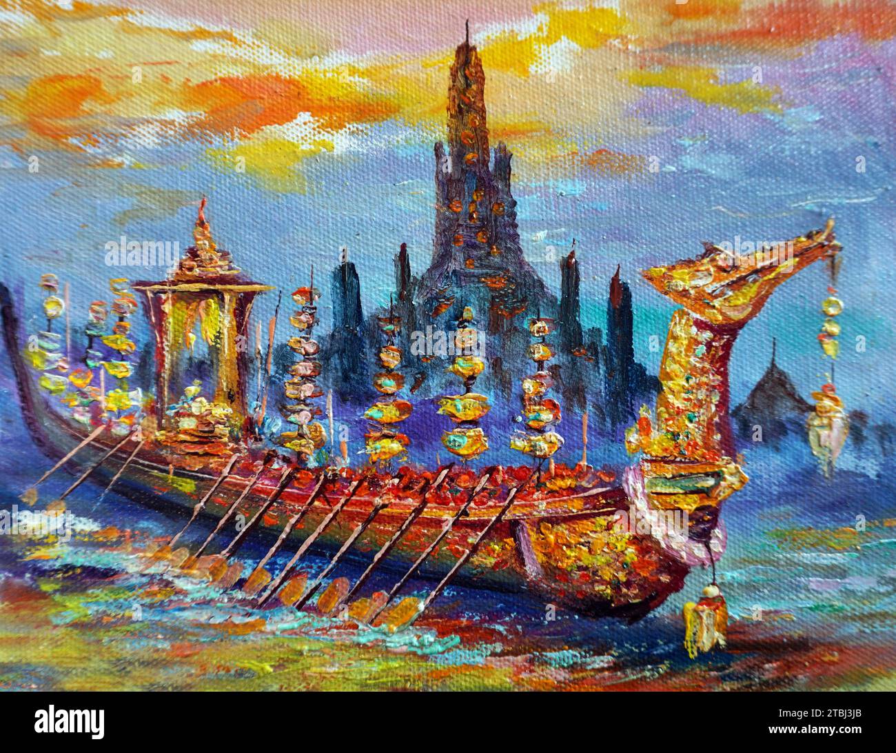Original art painting Oil color royal barge Thailand Stock Photo - Alamy
