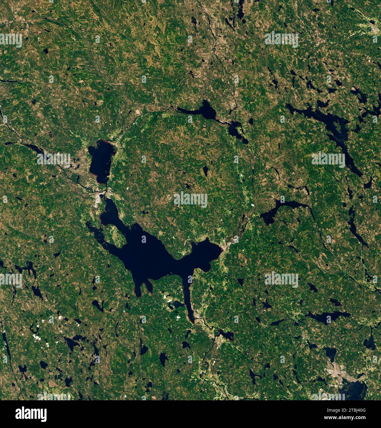 View from space of the Siljan Ring impact crater in Dalarna, Sweden ...
