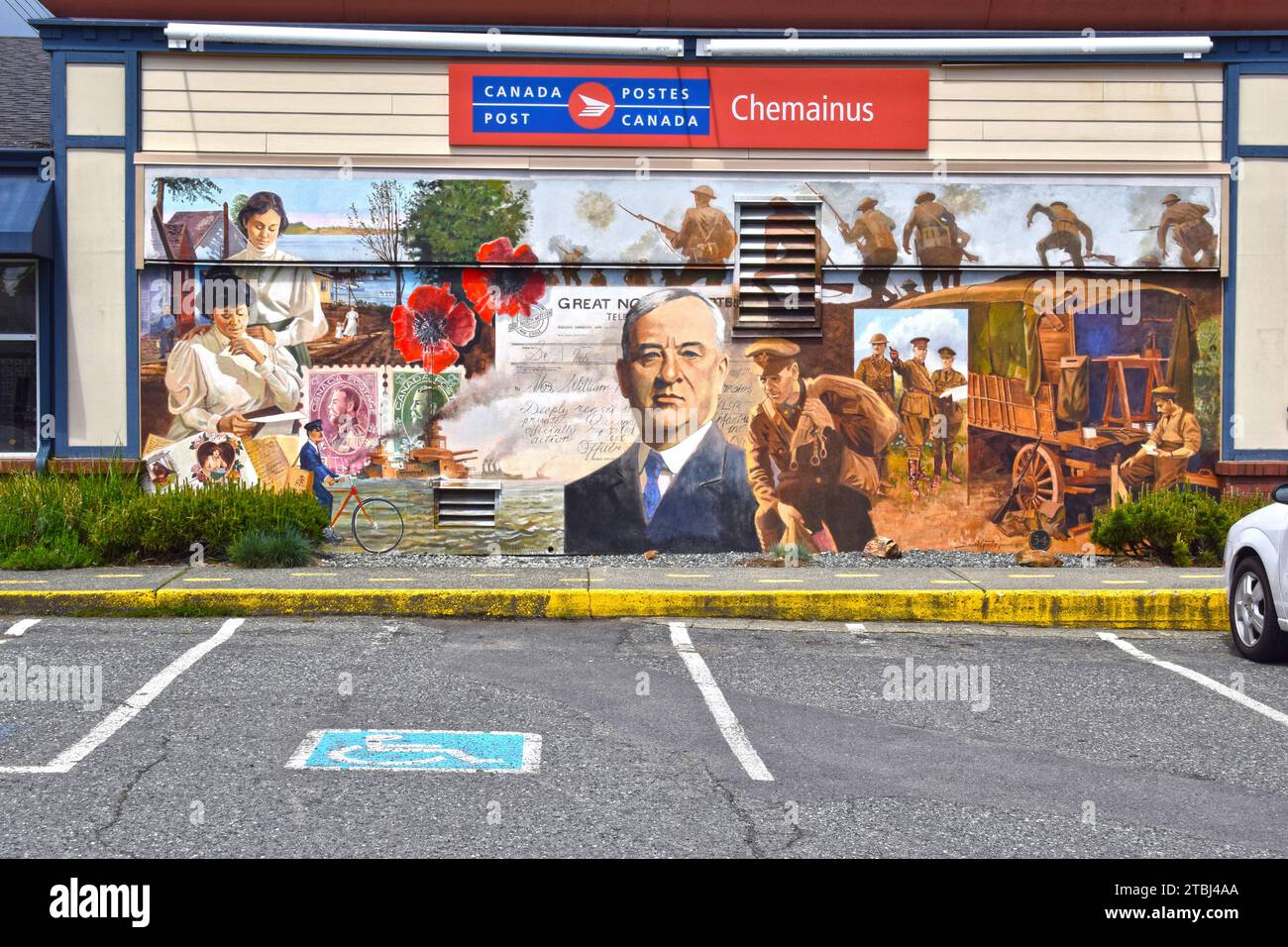 CHEMAINUS, CANADA - MAY 16, 2017: The mural "Letters from the front ...