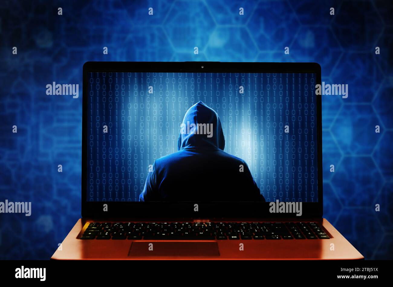 hacker in hood inside a laptop computer, cyber-attack, phishing and ...