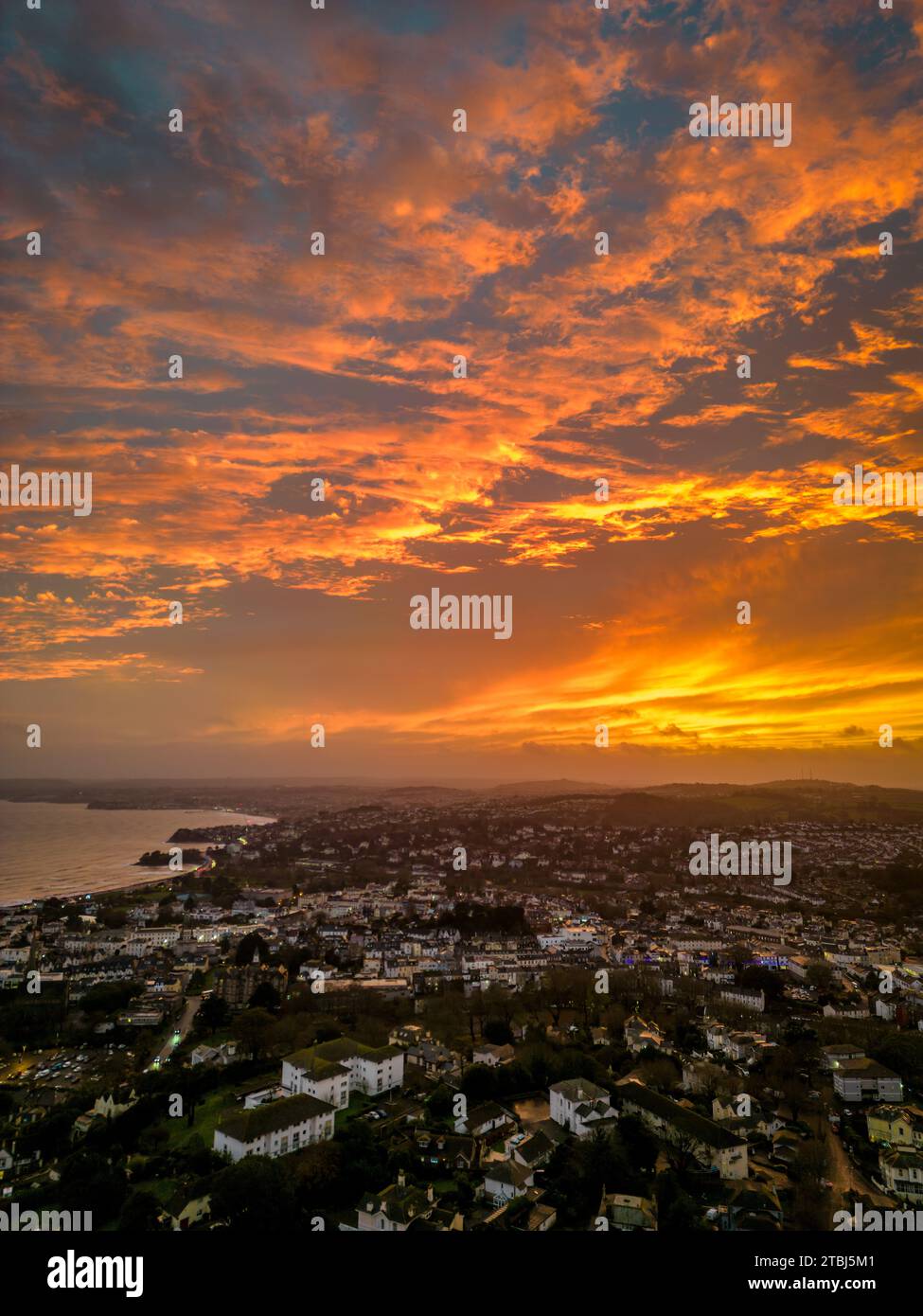 Torquay, UK. 07th Dec, 2023. Dramatic sunset over Torquay after a day ...