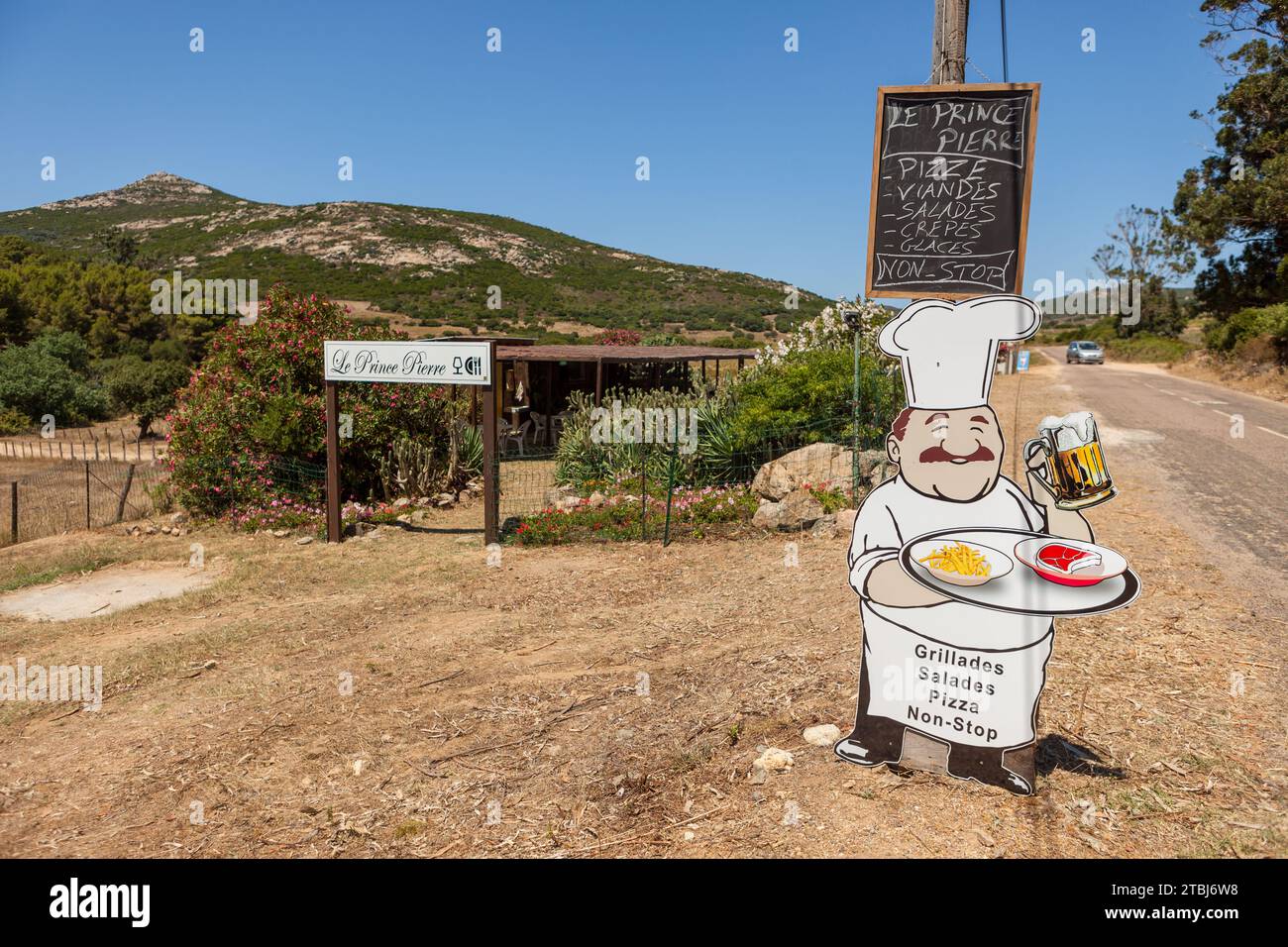 Human-shaped sign announcing the menu of the restaurant Le Prince ...