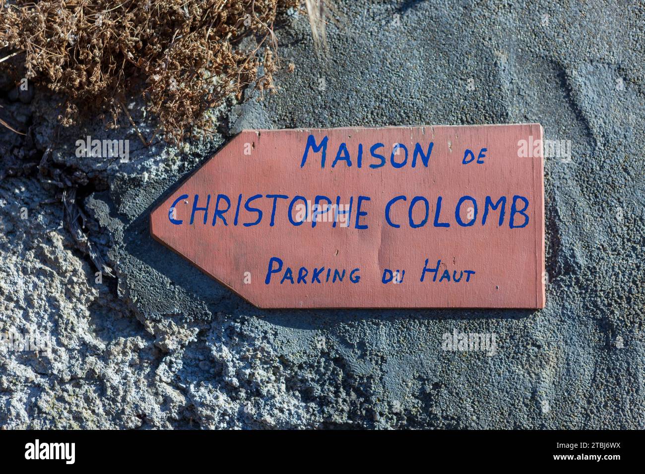 Poster advertising Christopher Columbus's house in Calvi, France Stock ...