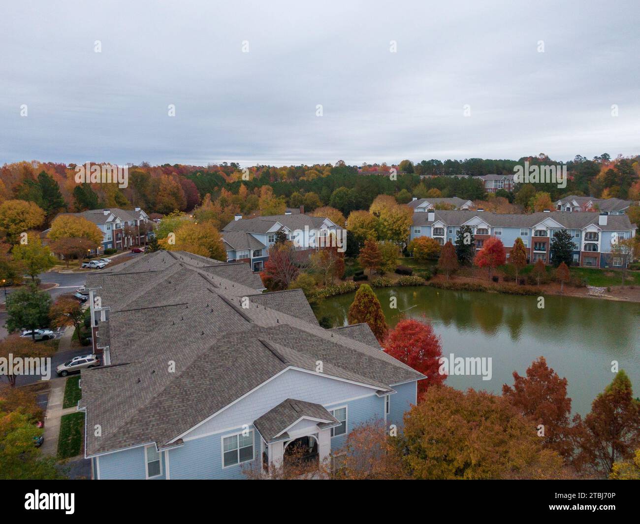 Drone photos of an apartment complex showing beautiful fall colors ...