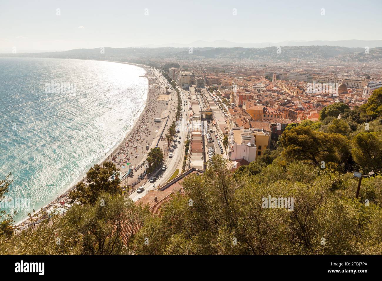 Bird's eye view of the Promenade des Anglais and the city center, Nice ...