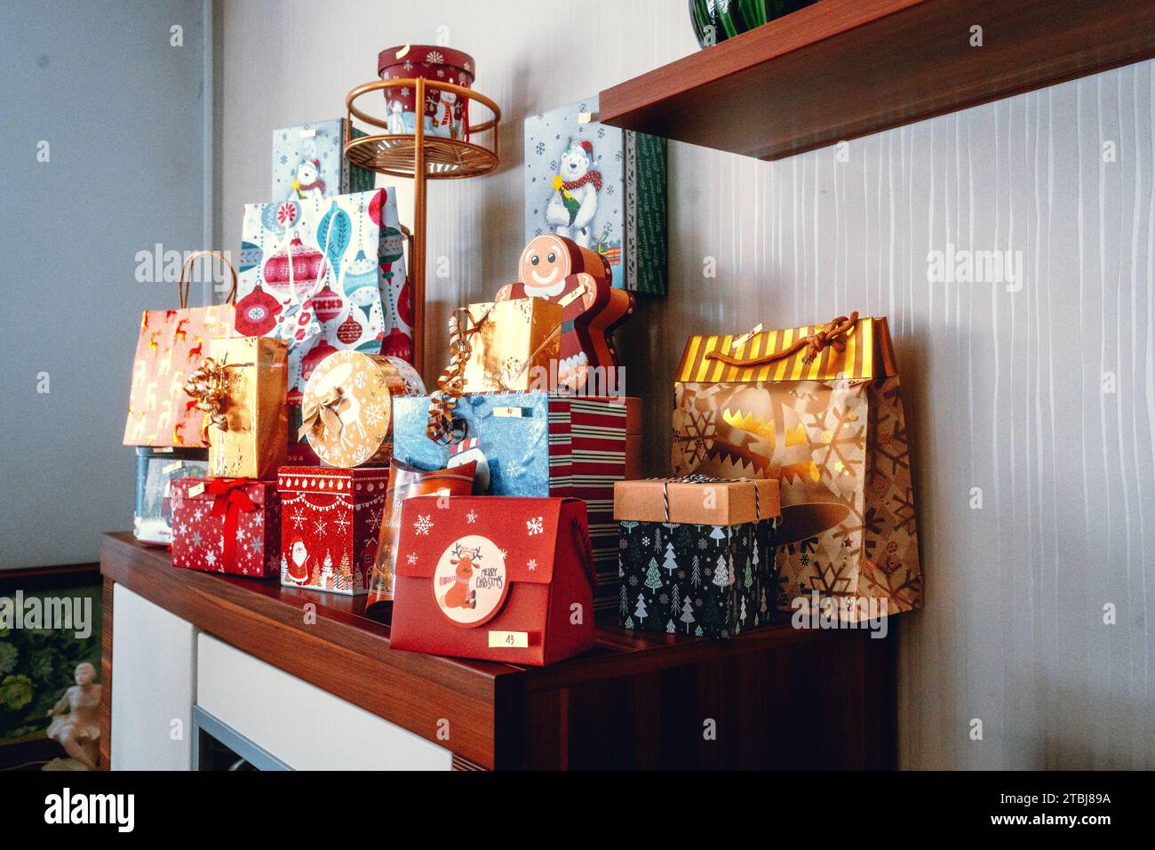 Colorful gift boxes for festive season and Christmas tradition Stock ...