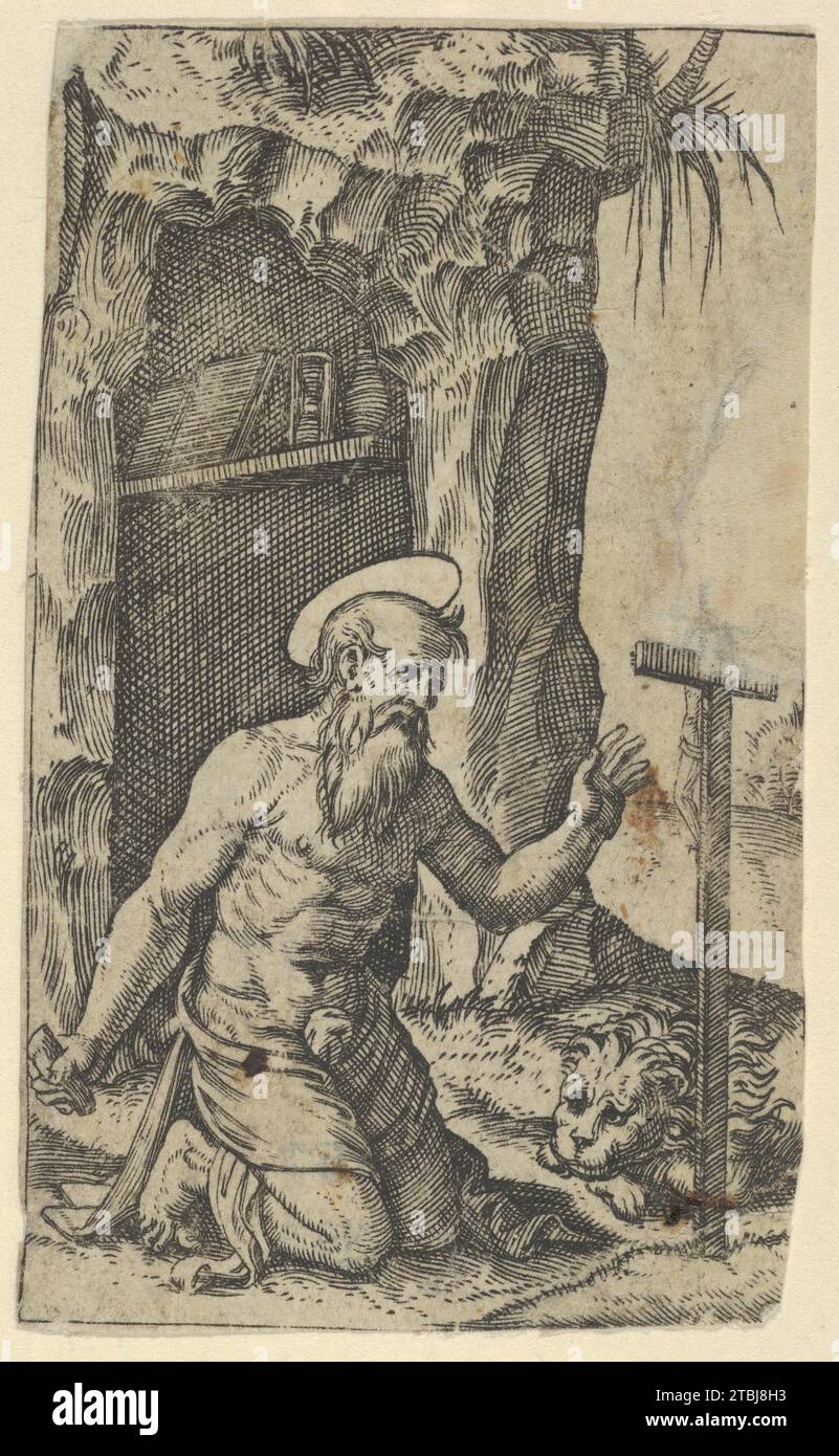 Saint Jerome kneeling before a crucifix, from "Piccoli Santi" (Small Saints) 1949 by Marcantonio ...