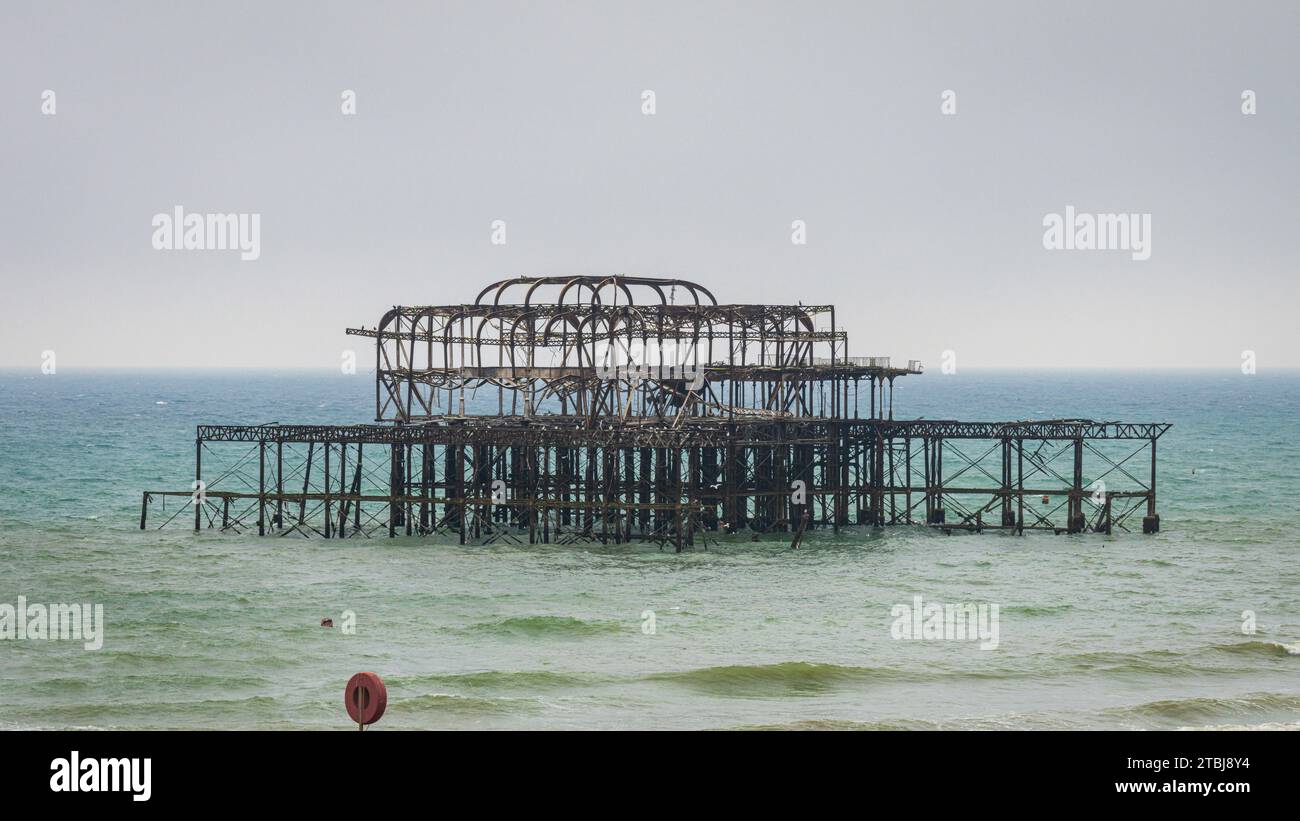 The remains of the destroyed West Pier in Brighton, East Sussex ...
