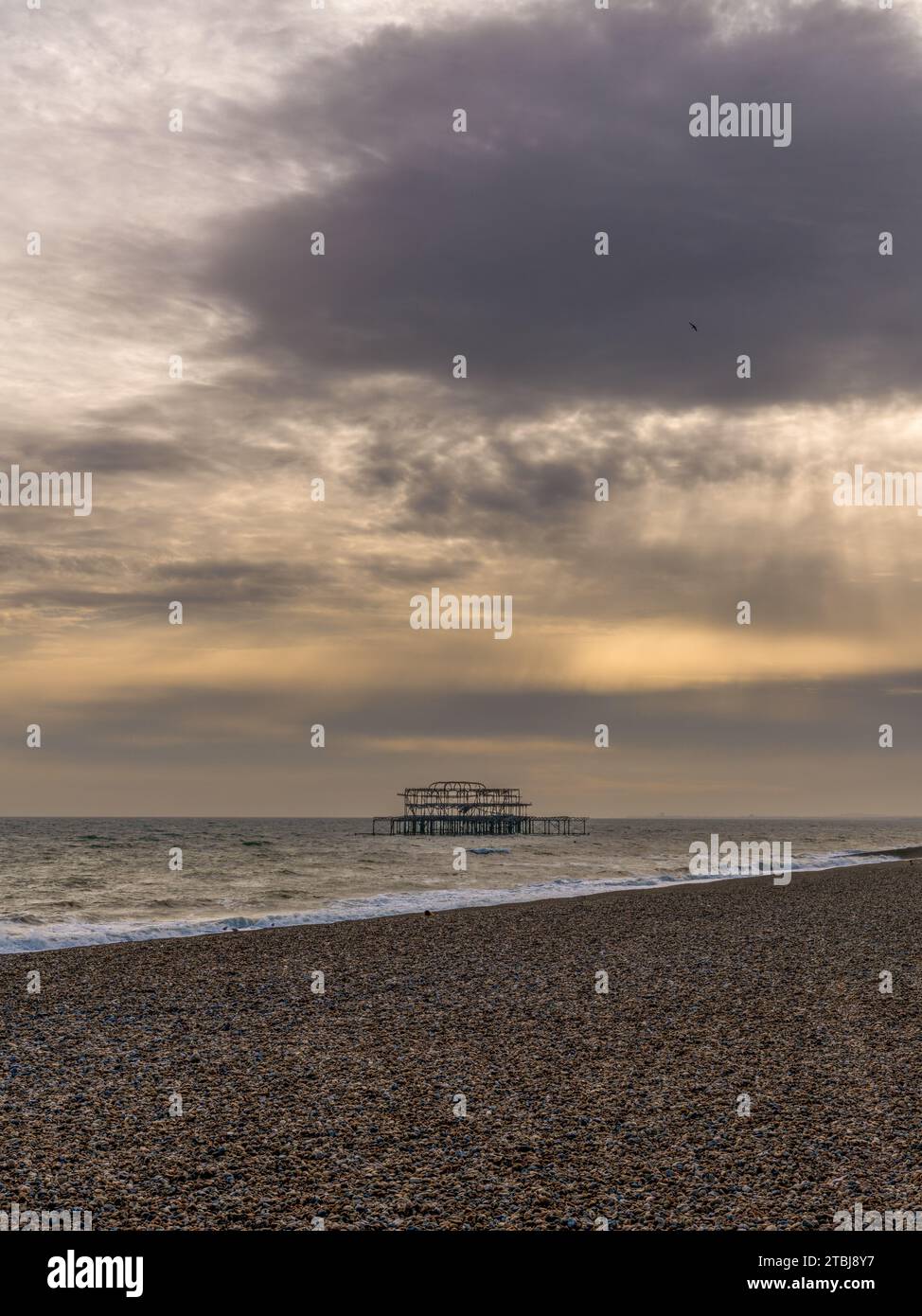 The remains of the destroyed West Pier in Brighton, East Sussex ...