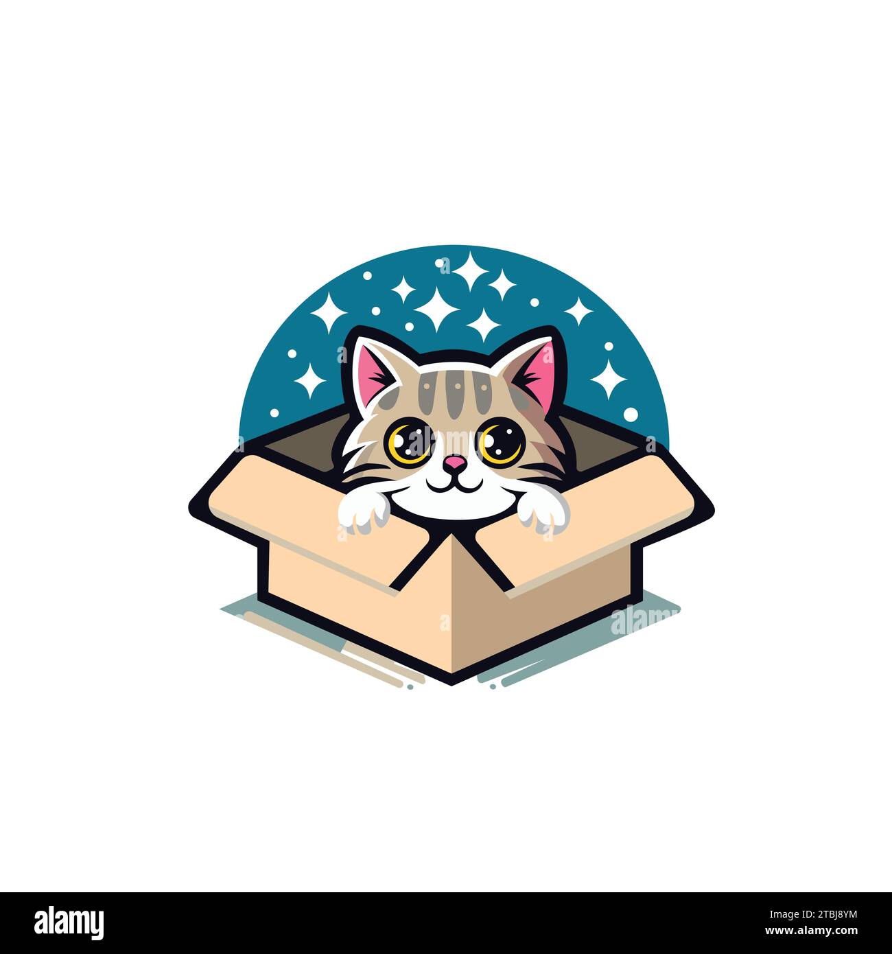 vector cat in box template white background Stock Vector Image & Art ...