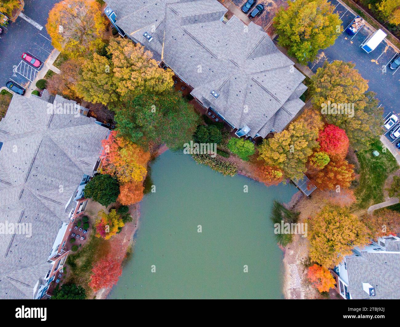 Drone photos of an apartment complex showing beautiful fall colors ...