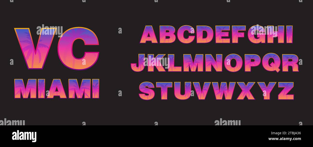 90's Miami inspired alphabet. 80's retro letters collection. Outrun ...