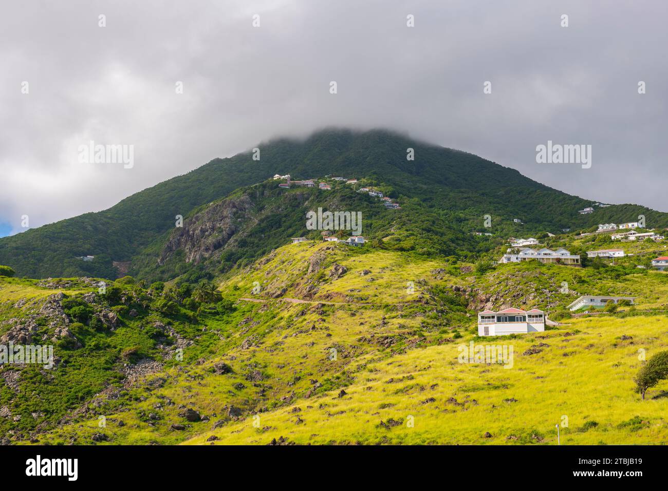 Mount Scenery with peak in the cloud in Saba, Caribbean Netherlands ...