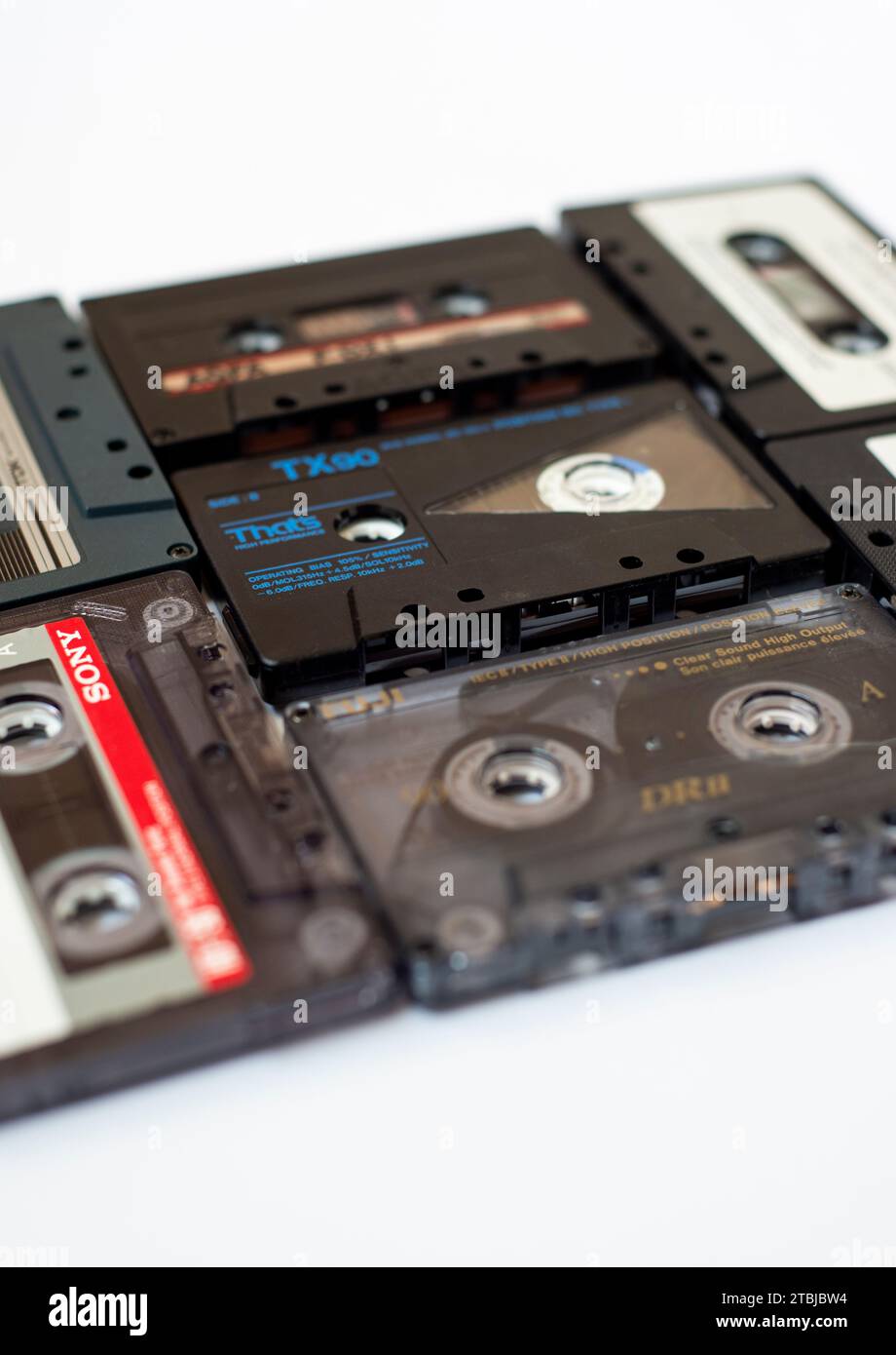 Collection of audio cassette tapes isolated on a white background Stock ...
