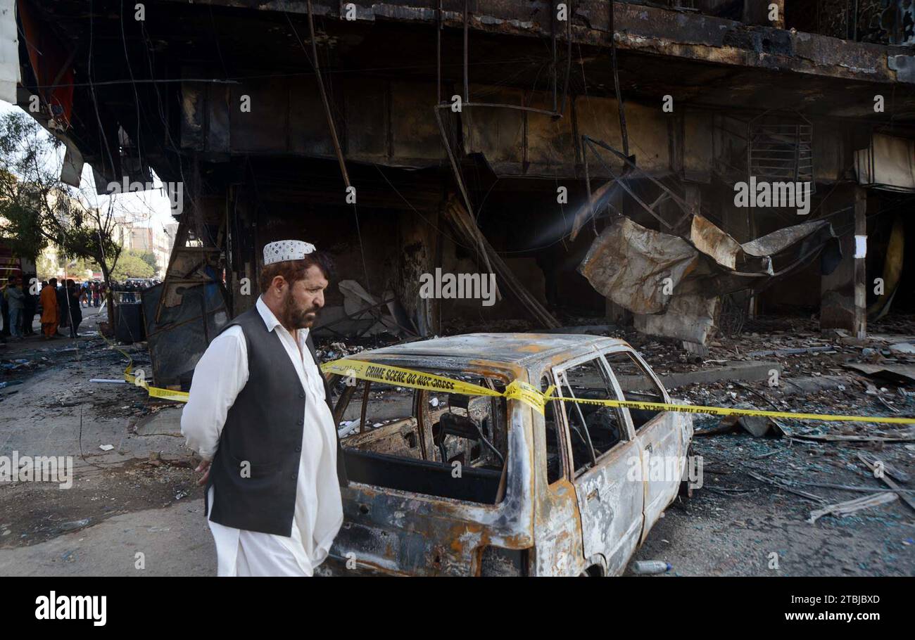 View of massive fire left a multi-storey building after fire eruption ...