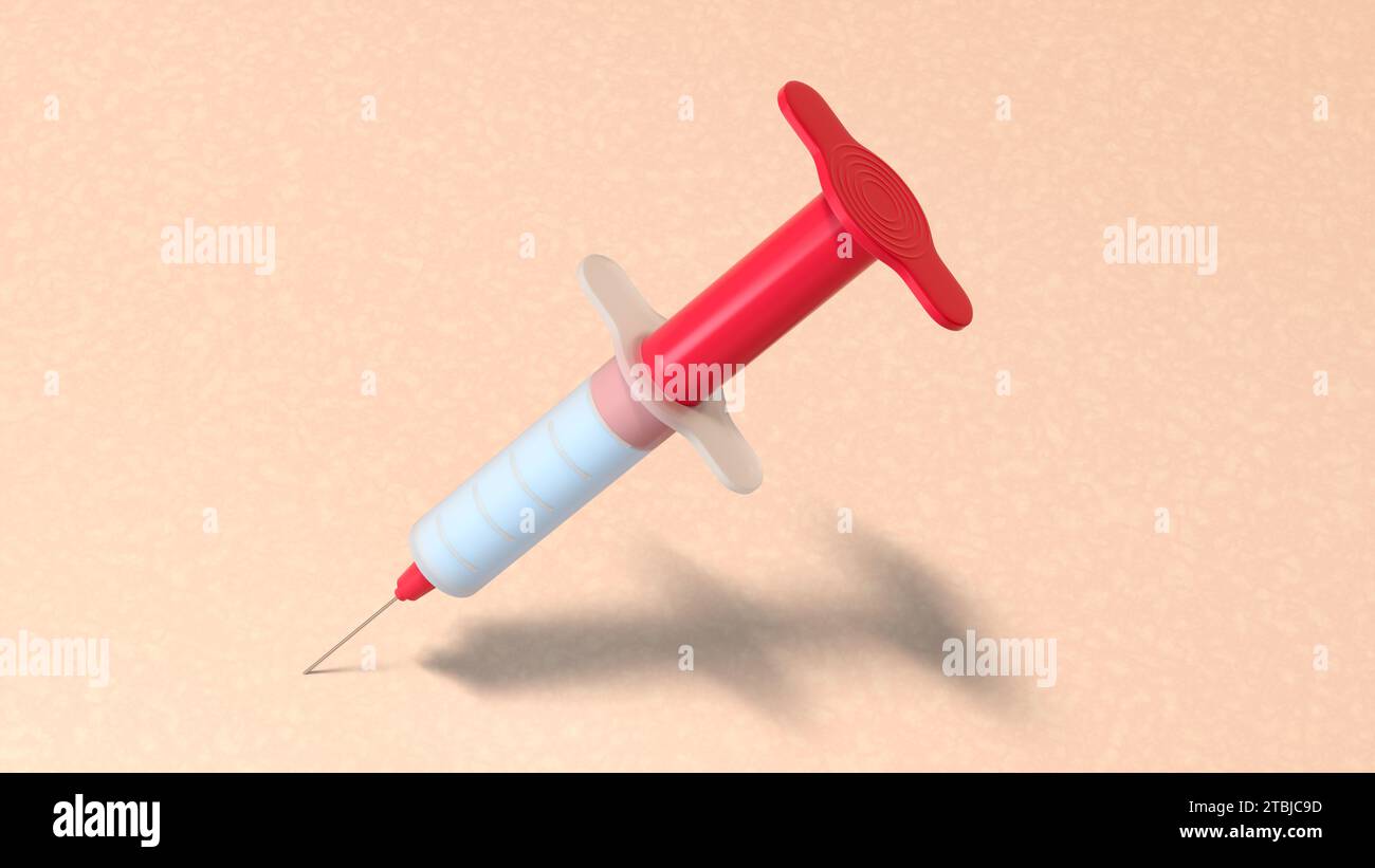 Full Injection Syringe on a Skin Background. Cartoon minimalism style ...