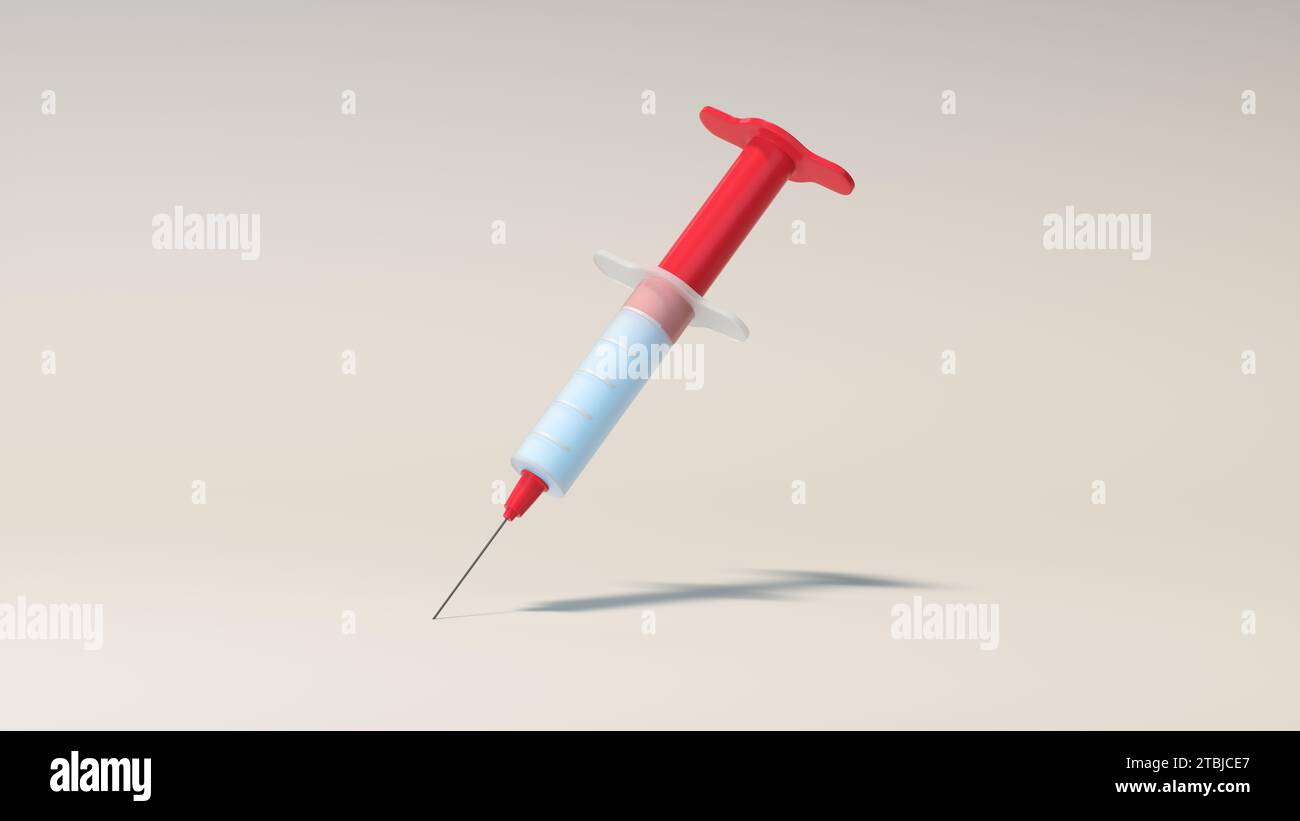 Injection Syringe on a Soft Gray Studio Background. Cartoon minimalism ...