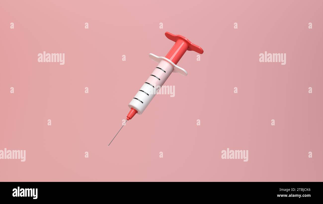 Empty Injection Syringe on a Light Red Studio Background. Cartoon ...
