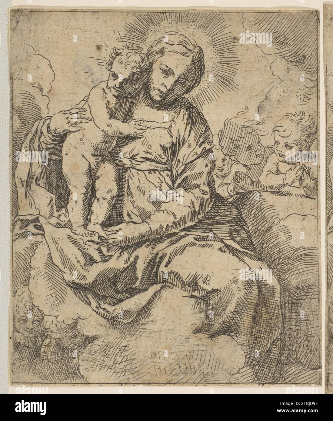 Madonna and Child seated on clouds and surrounded by angels, copy in ...