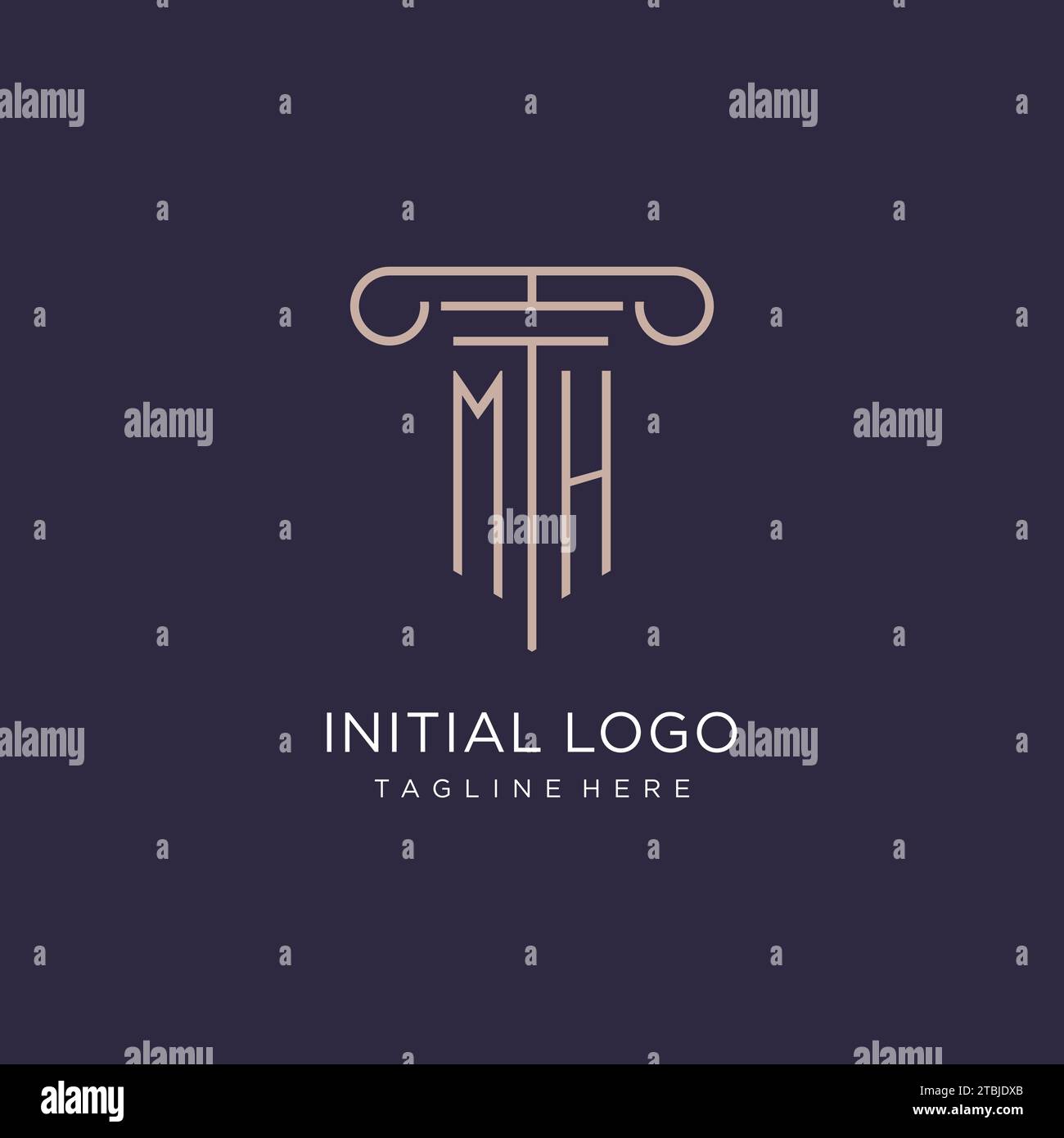 MH initial with pillar logo design, luxury law office logo style design ...