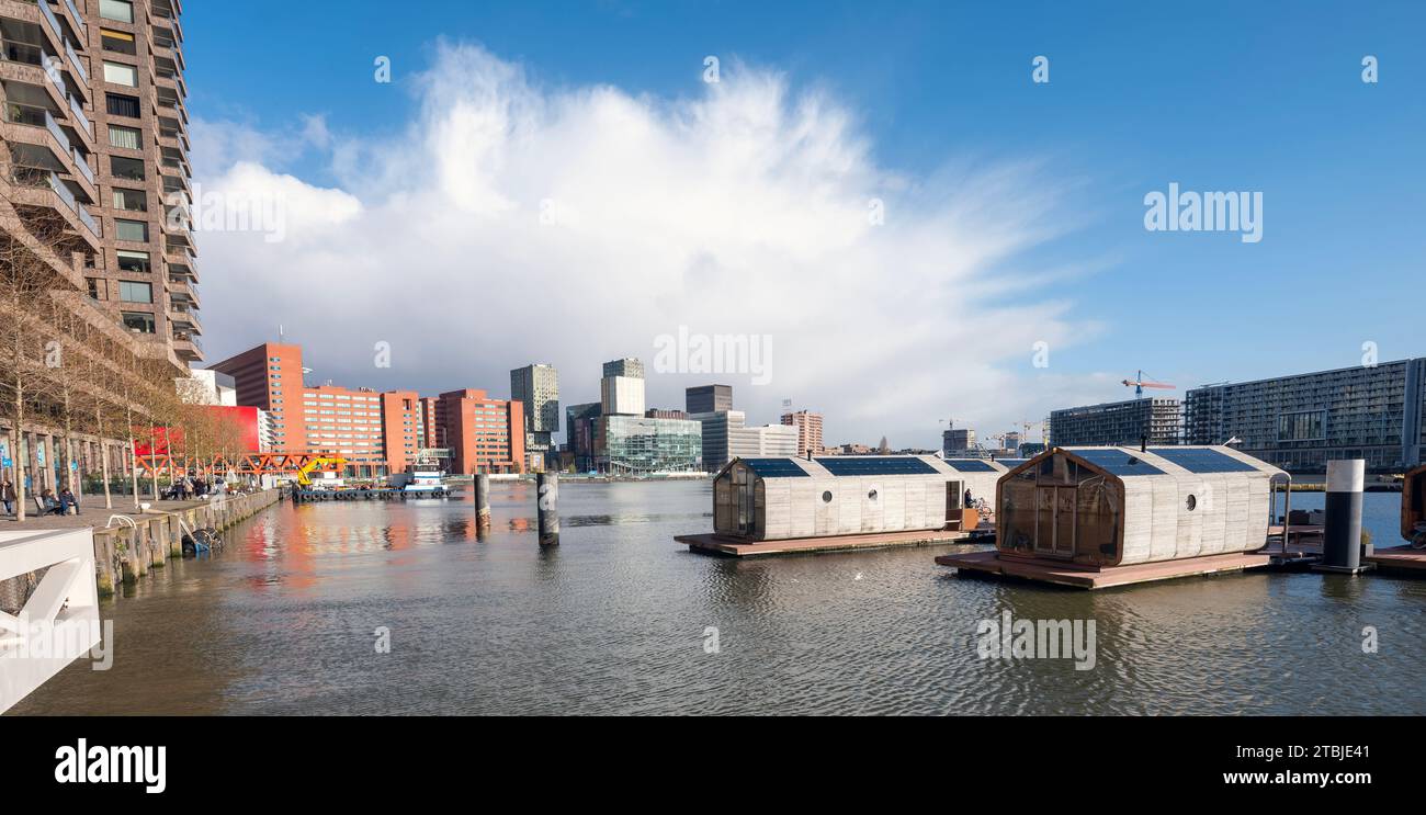 floating cabins in rijnhaven near kop van zuid in dutch city of ...