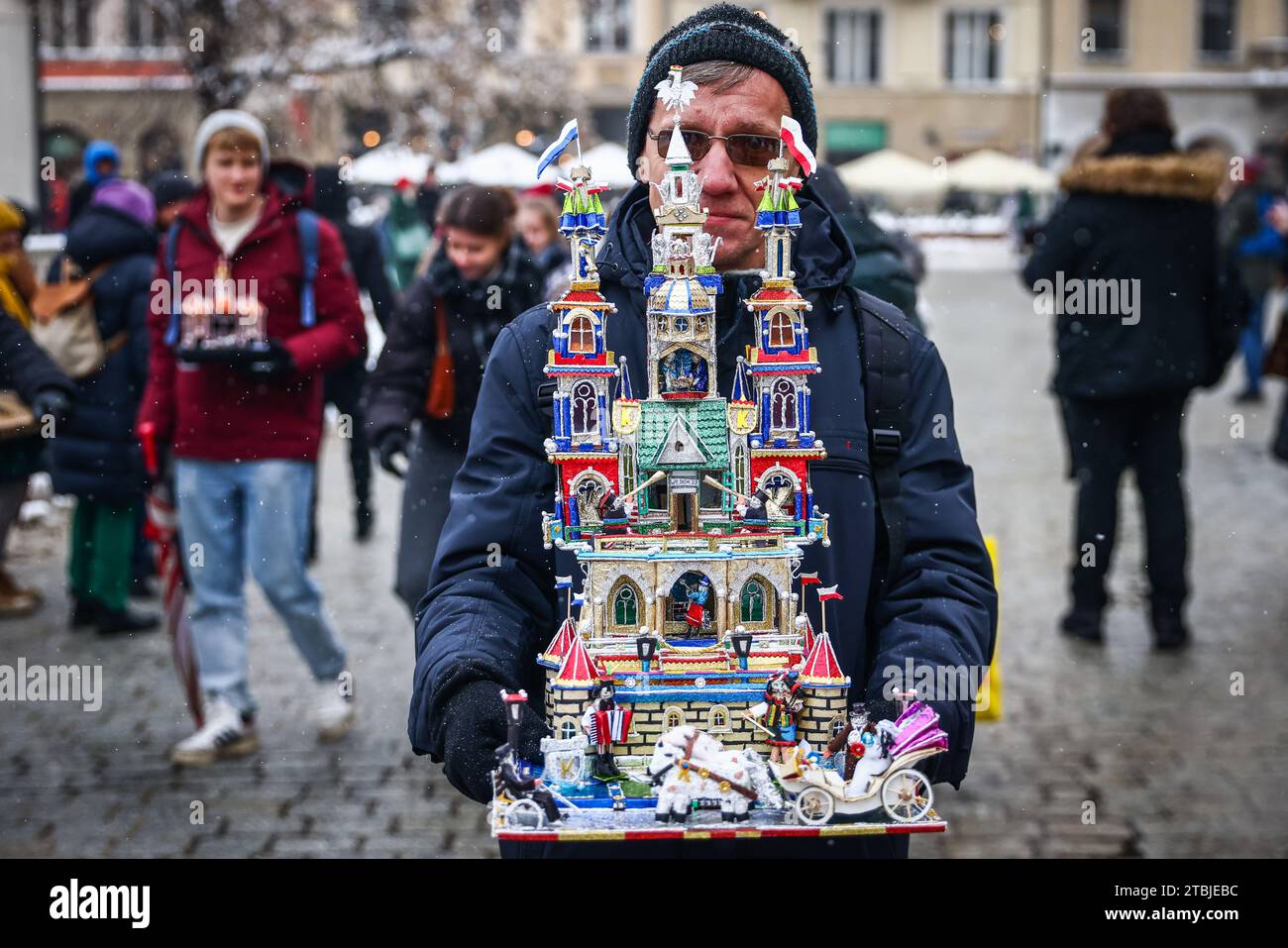 Krakow, Poland. 7th Dec, 2023. Traditional nativity scene crafts are ...