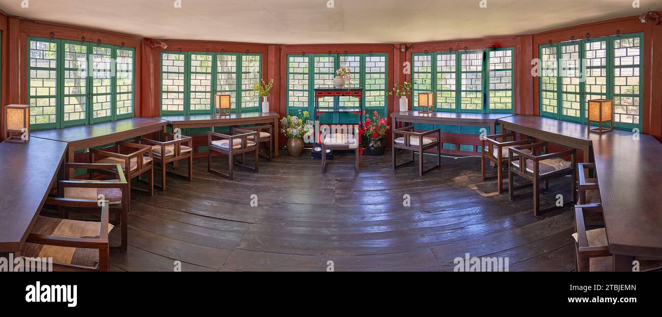 A panorama image of an ancient library reading room in Gyeongbokgung ...
