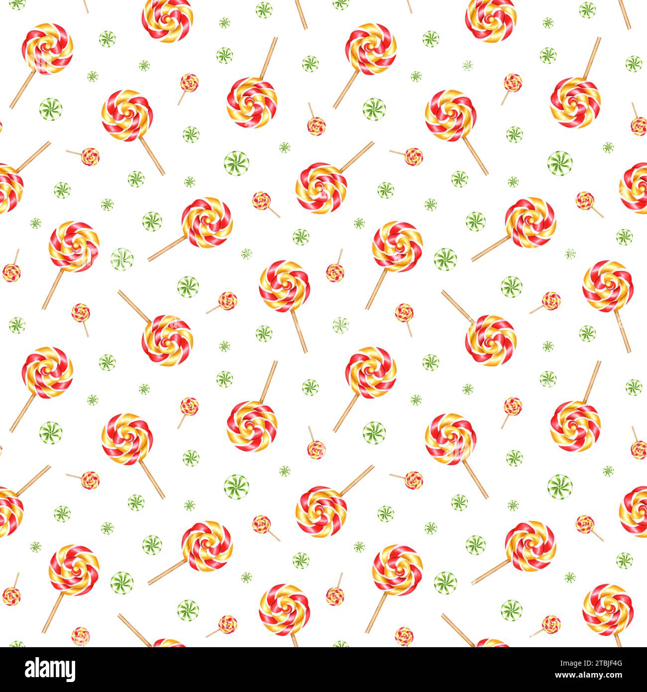 Seamless pattern of spiral lollipops, circle candies. Bonbons with ...