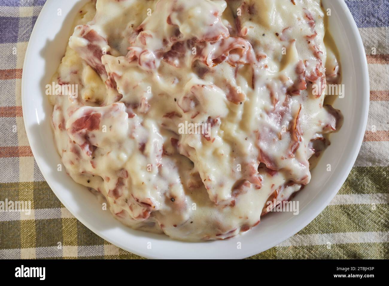 Creamed, chipped beef. A classic American dish made with preserved ...