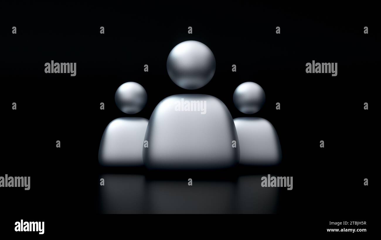 Silver Leadership Bunch of people user social network icon on Black ...