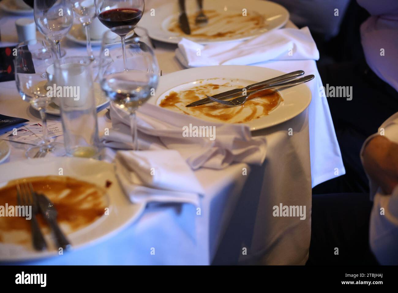 Dirty finished plates pictured on a table at a hotel in Southampton ...