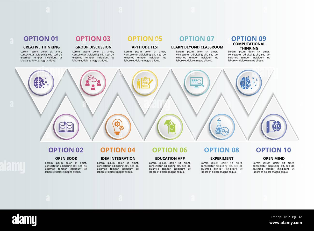 Infographics with Creative Learning theme icons, 10 steps. Such as ...