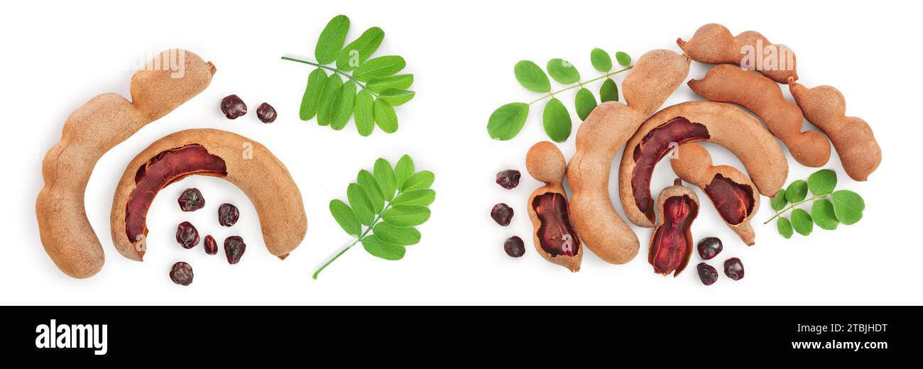 Tamarind fruit with leaf and seed isolated on white background, Top ...