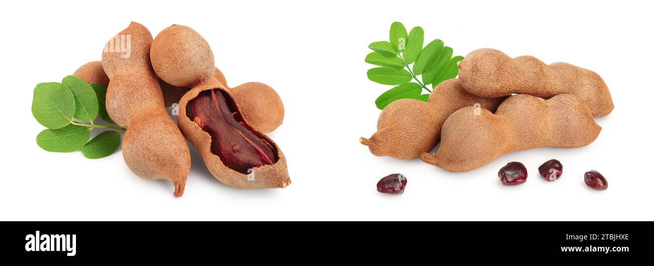 Tamarind fruit with leaf isolated on white background Stock Photo - Alamy