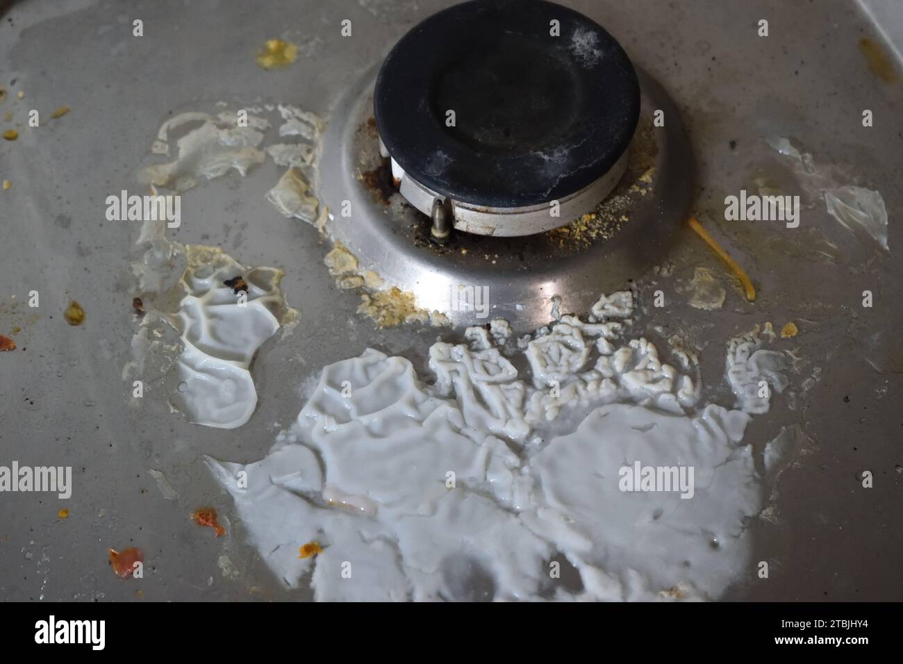 non edited photo of Dirty stove in the kitchen with food leftovers ...