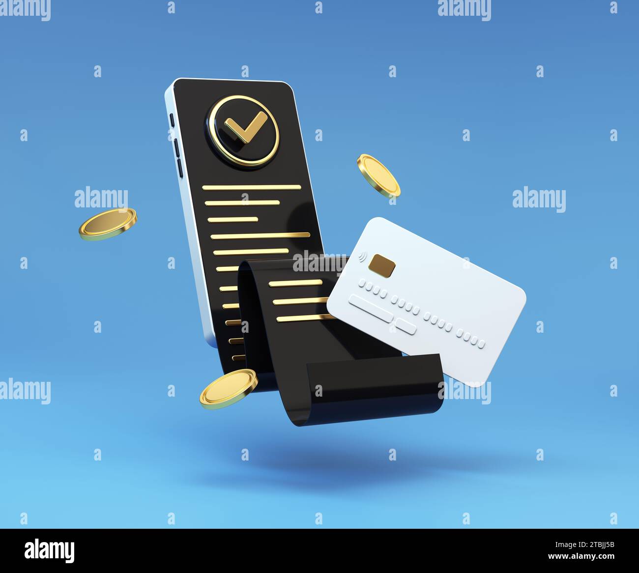 Concept of online payment. Mobile phone with black screen bill, bank ...