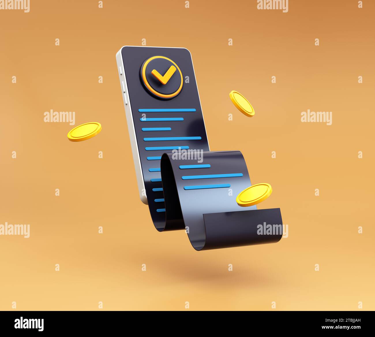 Concept of online payment. Mobile phone with black screen bill and ...