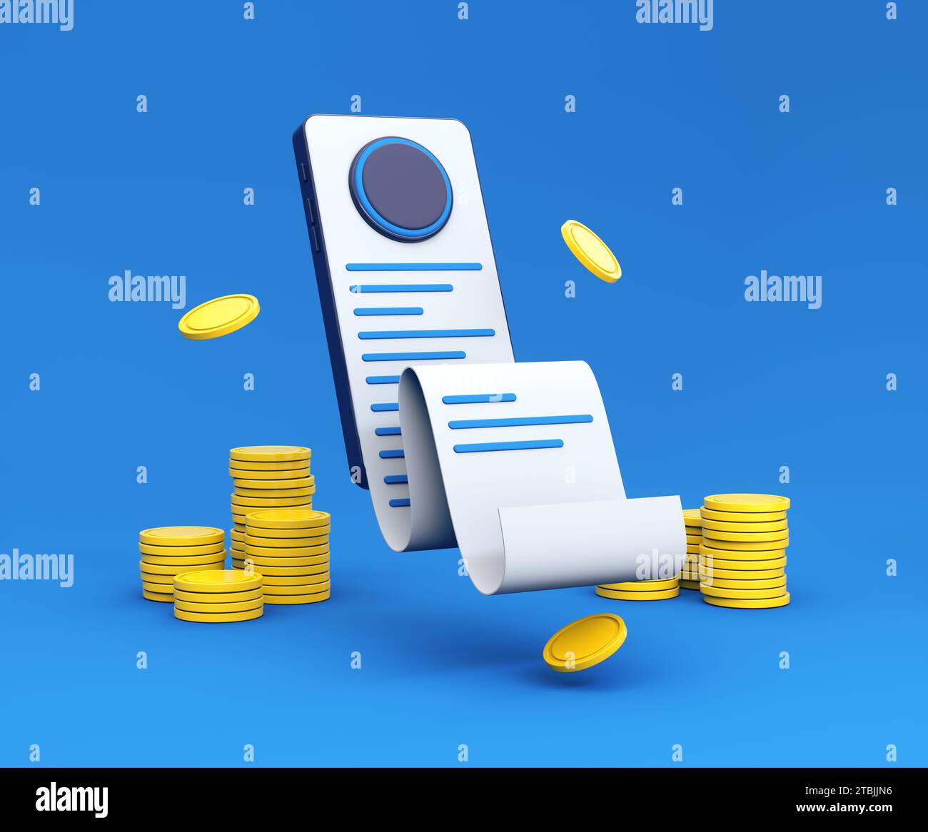 Concept of online payment. Mobile phone with bill and coins. Digital ...