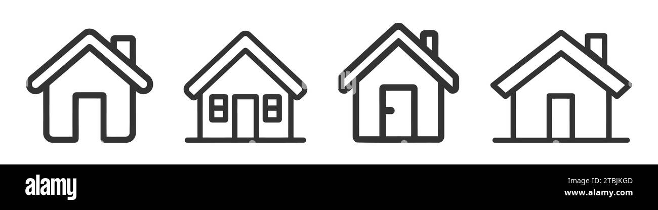 Set of outline home line icons isolated on a white background. House ...