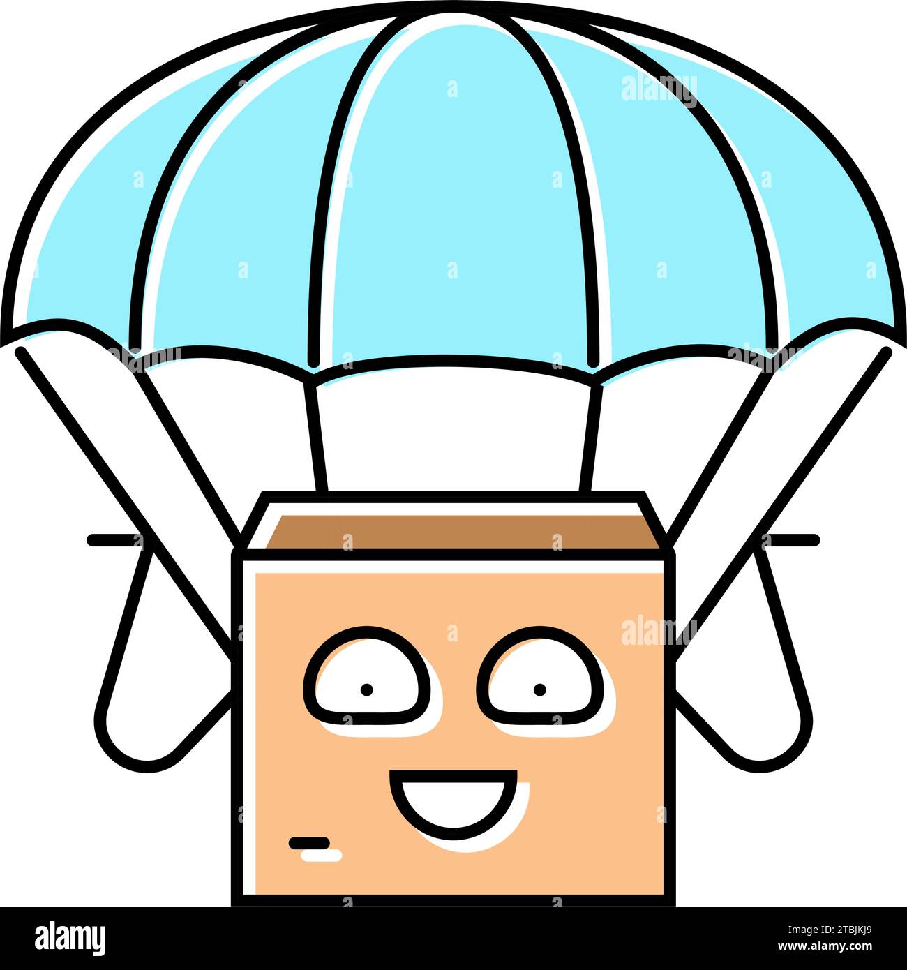 parachute flying cardboard box character color icon vector illustration ...