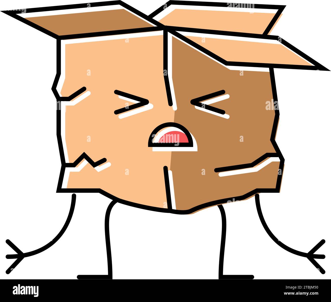 torn sad cardboard box character color icon vector illustration Stock ...
