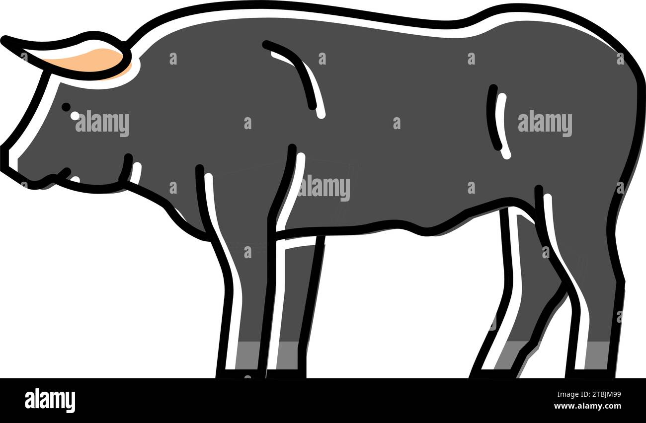 Bull cow horns animal livestock grass grazing landscape Stock Vector ...