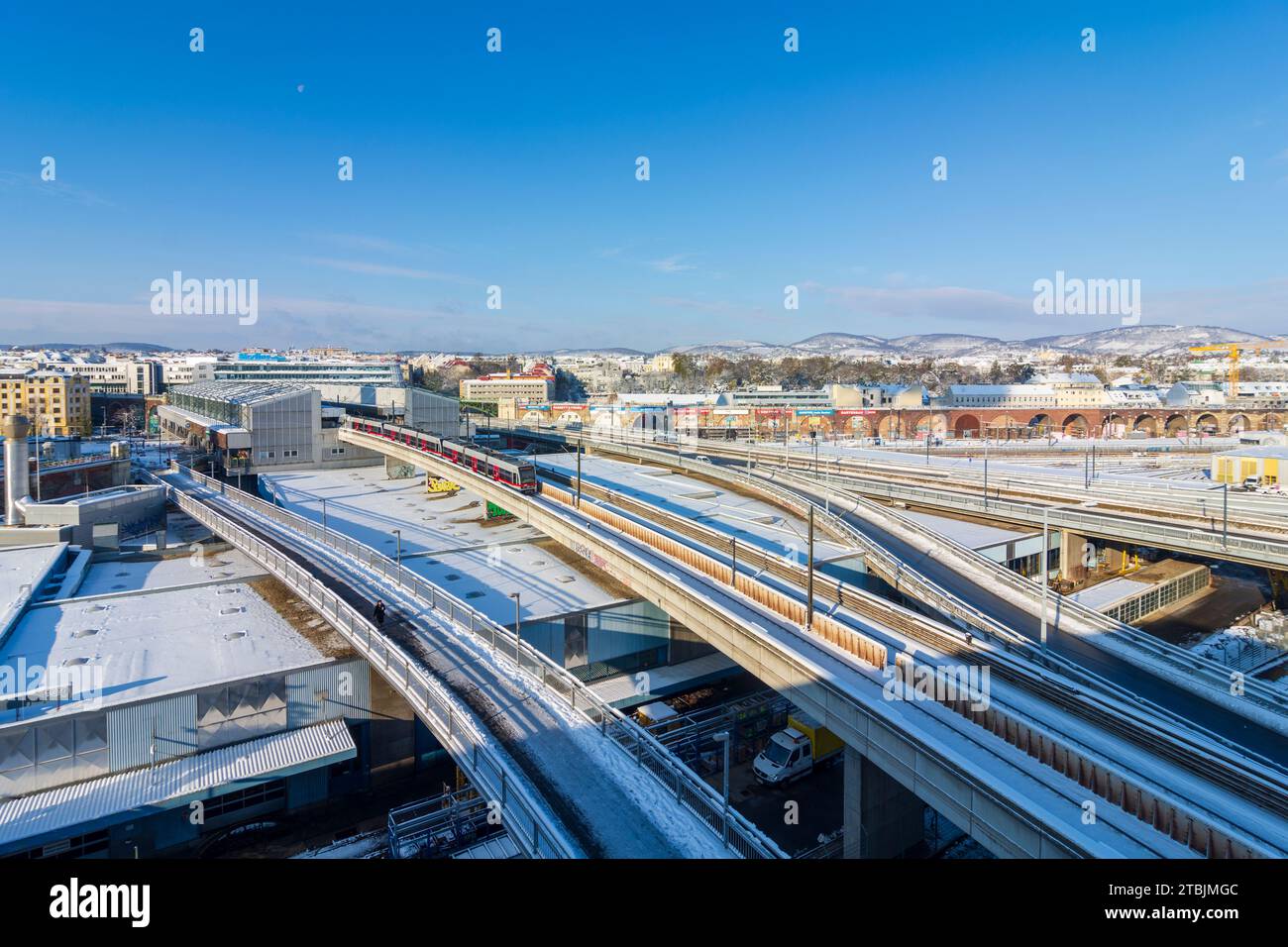 Vienna: subway station Spittelau, train of U6, snow in 09. Alsergrund ...