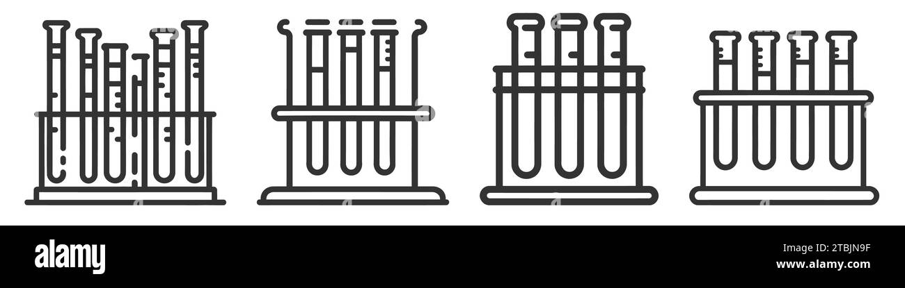 Pack of simple black and white icons of a test tube rack with multiple ...