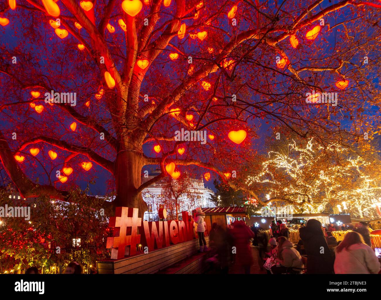 Vienna: Herzerlbaum (Heart tree) with 200 red hearts on a plane tree at ...