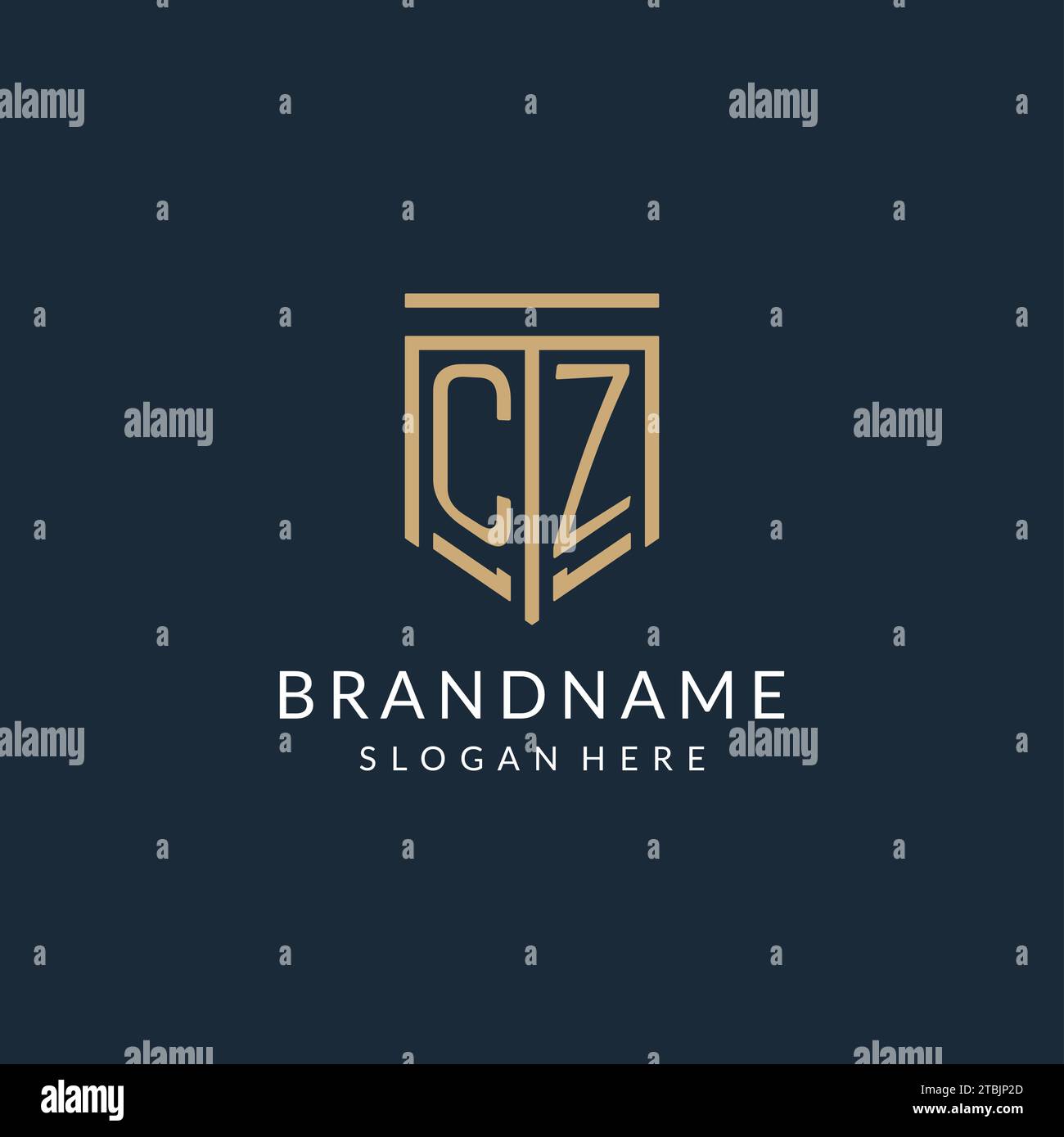 Initial CZ shield logo monoline style, modern and luxury monogram logo design vector graphic ...
