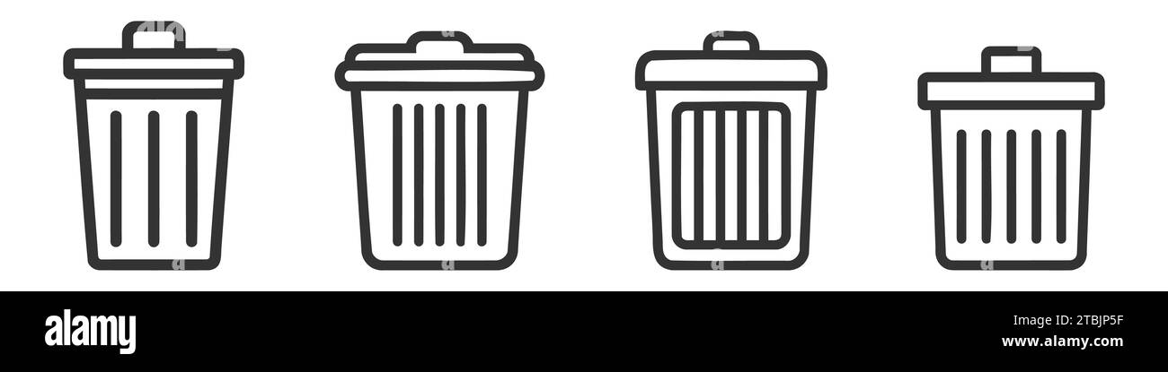 Bin vector icons set, pack, collection. Black illustration isolated for ...