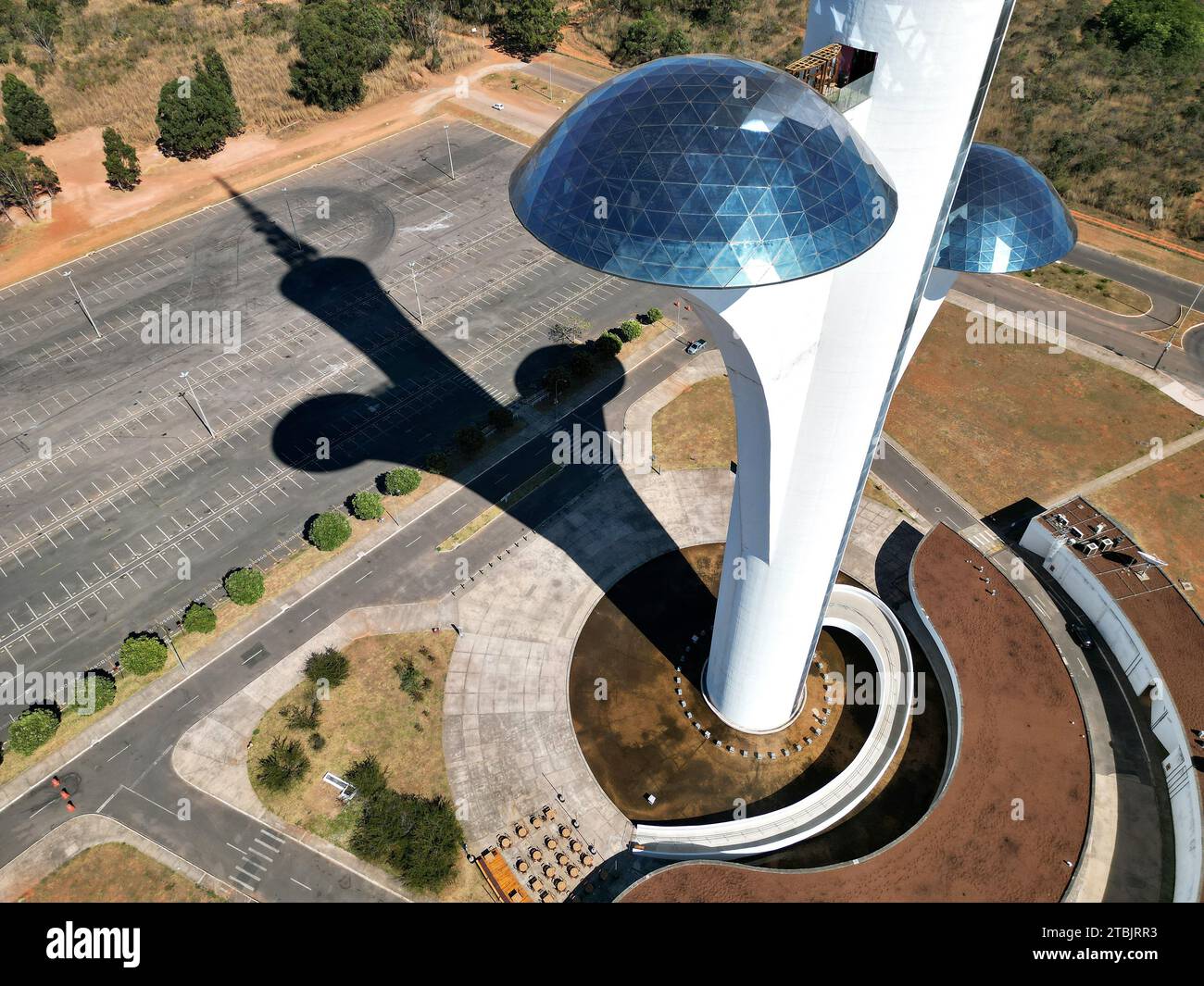 Aerial view of a majestic monument situated in a rural landscape with a ...